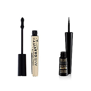 Milani Highly Rated Anti-Gravity Black Mascara with Castor Oil and Molded Hourglass Shaped Brush & Milani Stay Put Matte Liquid Eyeliner Black