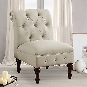 Rosevera Avondale Upholstered Tufted Fine Polyester Loveseat Sofa Bench with Armless Design Easy Assembly for Living Room Bedroom, Beige Chair
