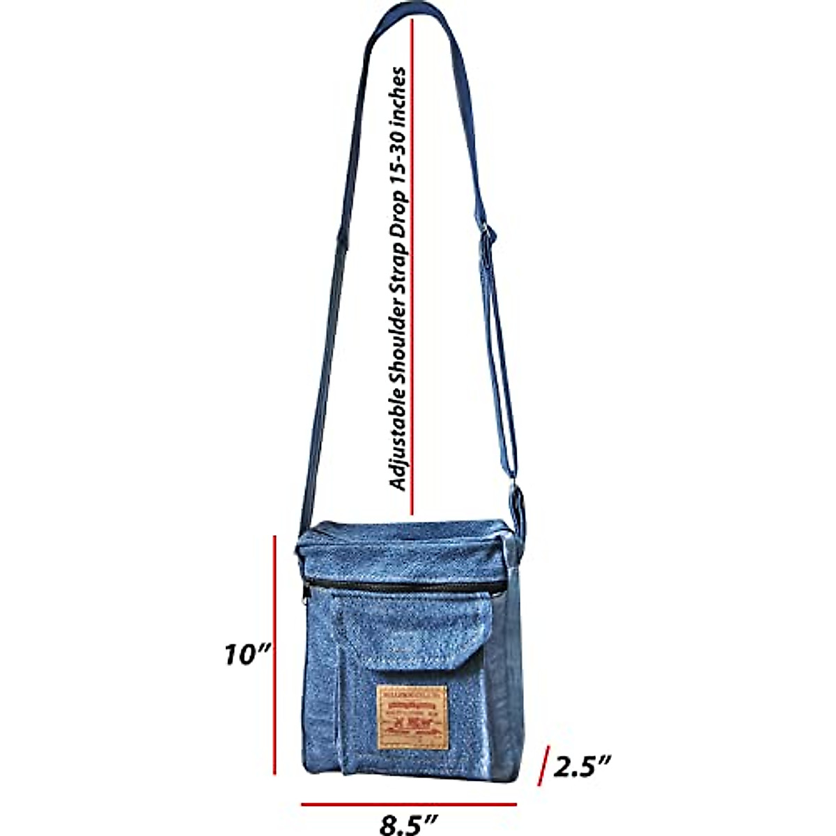 Upcycling Blue Denim Jeans Messenger Cross Body Shoulder Handbag Purse for Unisex