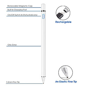 Stylus Pens for Touch Screens,Active Stylus Compatible with Apple,Magnetism Cover Cap, Universal for iPhone/iPad Pro/Mini/Air/Android and Other Touch Screens (White)