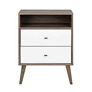Prepac Milo 2-drawer Tall Nightstand with Open Shelf, Drifted Gray and White