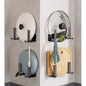 Pot Lid Rack, Wall Mounted 304 Stainless Steel Pan Lid Organizer Holder, Self-Adhesive or Mounting with Screws, Kitchen Cooking Utensil Tool (Set of 2) (Silver)