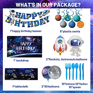 Outer Space Birthday Party Decorations, Outer Space Birthday Party Supplies, Space Themed Decoration Include Space (Foil) Balloon/Happy Birthday Banner/Cake Topper/Plate/Napkin/Cup/Tablecloth/Backdrop