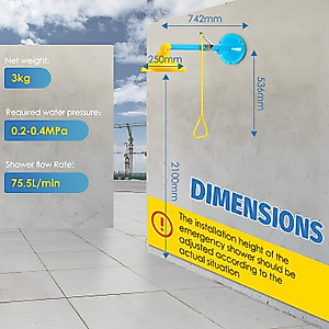 Frifreego Emergency Shower Station Outdoor Drench Shower Safety Shower, can Used with Eye Wash Station for Emergency Body Shower, Highly Visible Color for Emergency Use