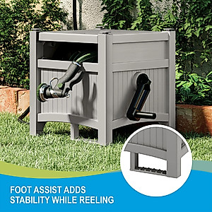 Hose Reel Resin Hose Reel Cart 100 ft Outdoor Hose Storage Reel with Crank Handle, Lid, and Slide Trak Guide 100' Hose Capacity