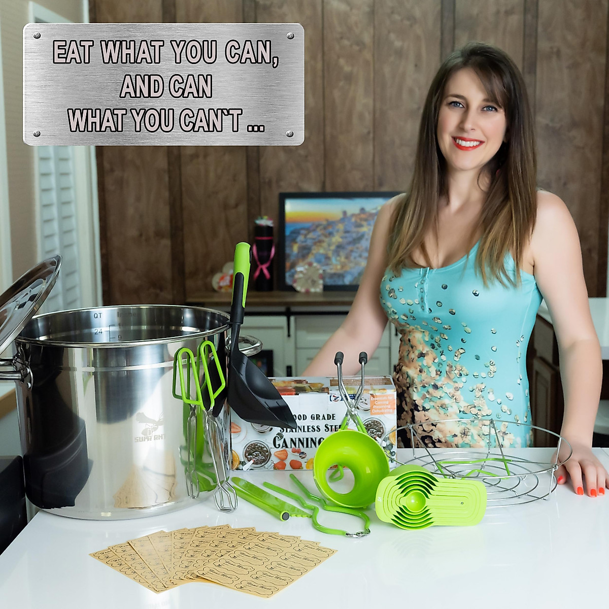 Canning kit + Canning Rack + X-Large Ladle +Measuring Cups, Canning Funnel, Tongs, Jar Lifter, Lid Lifter, Bubble Popper, 90x Labels - Canning Supplies - Canning Supplies Starter Kit (Large +)