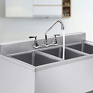 KWODE 2-Handle Commercial Sink Faucet with 14” Swivel Spout 8” Center Wall Mount Kitchen Faucet for 2 or 3 Bay Compartment prep & Utility Sinks at Home Restaurant Industrial Brass Constructed Chrome