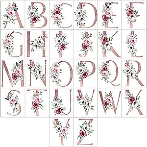 BeeGreen Initial Tote Bag Personalized Gift Tote Bag with 2 Inner Pockets Floral Canvas Tote Bag for for Women Monogram Tote Bag for Bridesmaid Wedding Day Bachelorette Shower Party (Letter S)