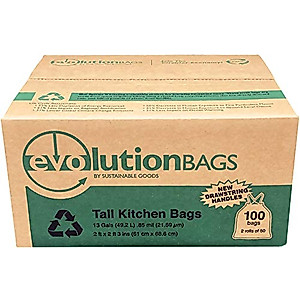 **NEW** Evolution Trash Bag Tall Kitchen DRAWSTRING, 100 bags/box, made with 70% CERTIFIED PCR material