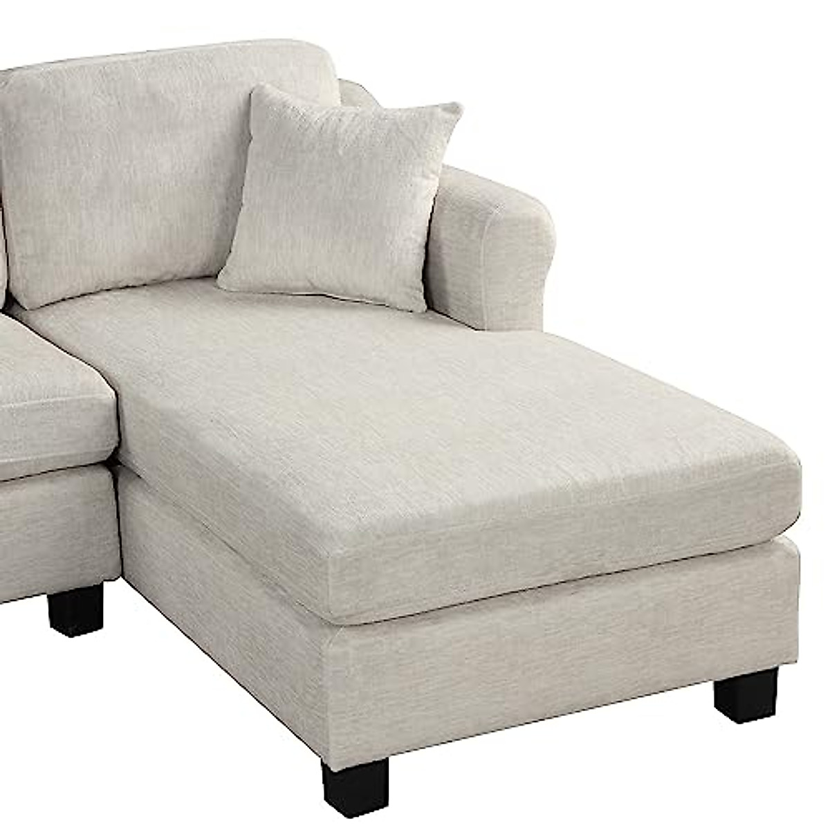 HAUSHECK 4 Pieces Sofa with Ottoman & Right Side Chaise, U Shaped Sectional Couches Living Room Furniture Set, 91.3" D x 122.1" W x 25.6" H, White