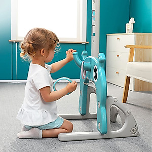 Basketball Hoop for Kids 4 in 1 Kids Sports Center Toddler Basketball Hoop Indoor and Outdoor Basketball Hoop Football/Soccer Goal Golf Game Ring Toss Play Set Best Gift for Toddlers and Kids(Green)