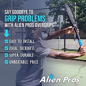 ALIEN PROS Tennis Racket Grip Tape (6 Grips) – Precut and Light Tac Feel Tennis Grip – Tennis Overgrip Grip Tape Tennis Racket – Wrap Your Racquet for High Performance (6 Grips, Blue)