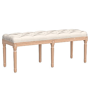 Bonzy Home Tufted Extra-Long Entryway Bench, 47” French Vintage Bedroom Benches Upholstered Dining Benches, Fabric End of Bed Bench for Bedroom Dining Room Living Room Entryway, Beige