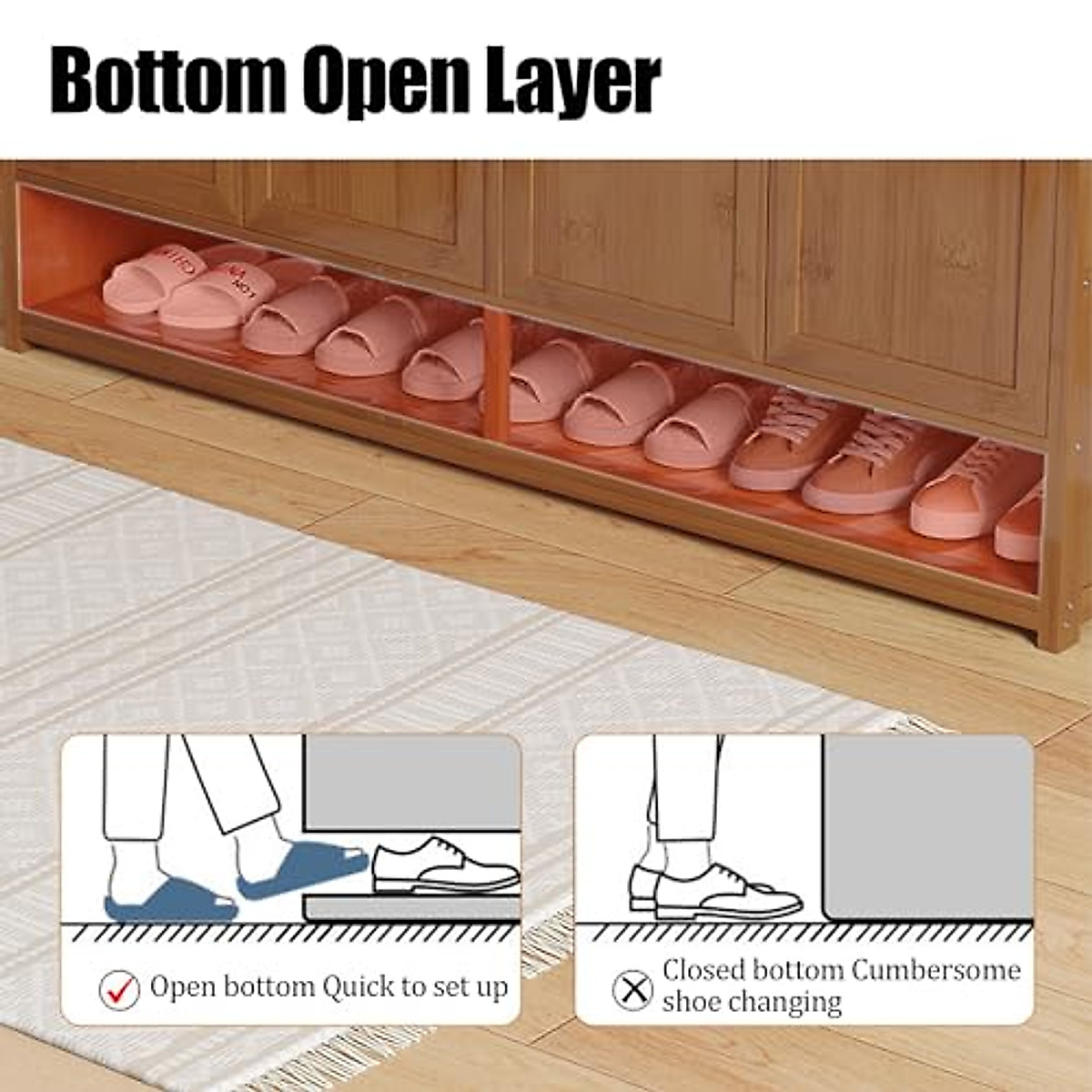 LOYALHEARTDY 8 Tier Shoe Storage Cabinet with Doors, Bamboo Free Standing Shoe Racks Entryway Shoe Organizer with Open Compartment, 35.4" W x 12.6" D x 42.1" H