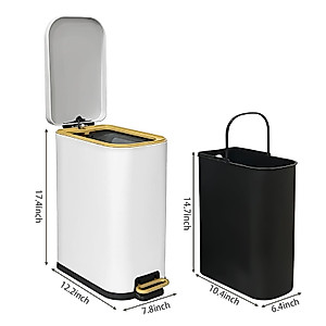 Doyingus 4 Gallon Trash Can with Lid Soft Close, Slim Stainless Steel Garbage Can with Removable Inner Bucket for Bathroom, Office (White)