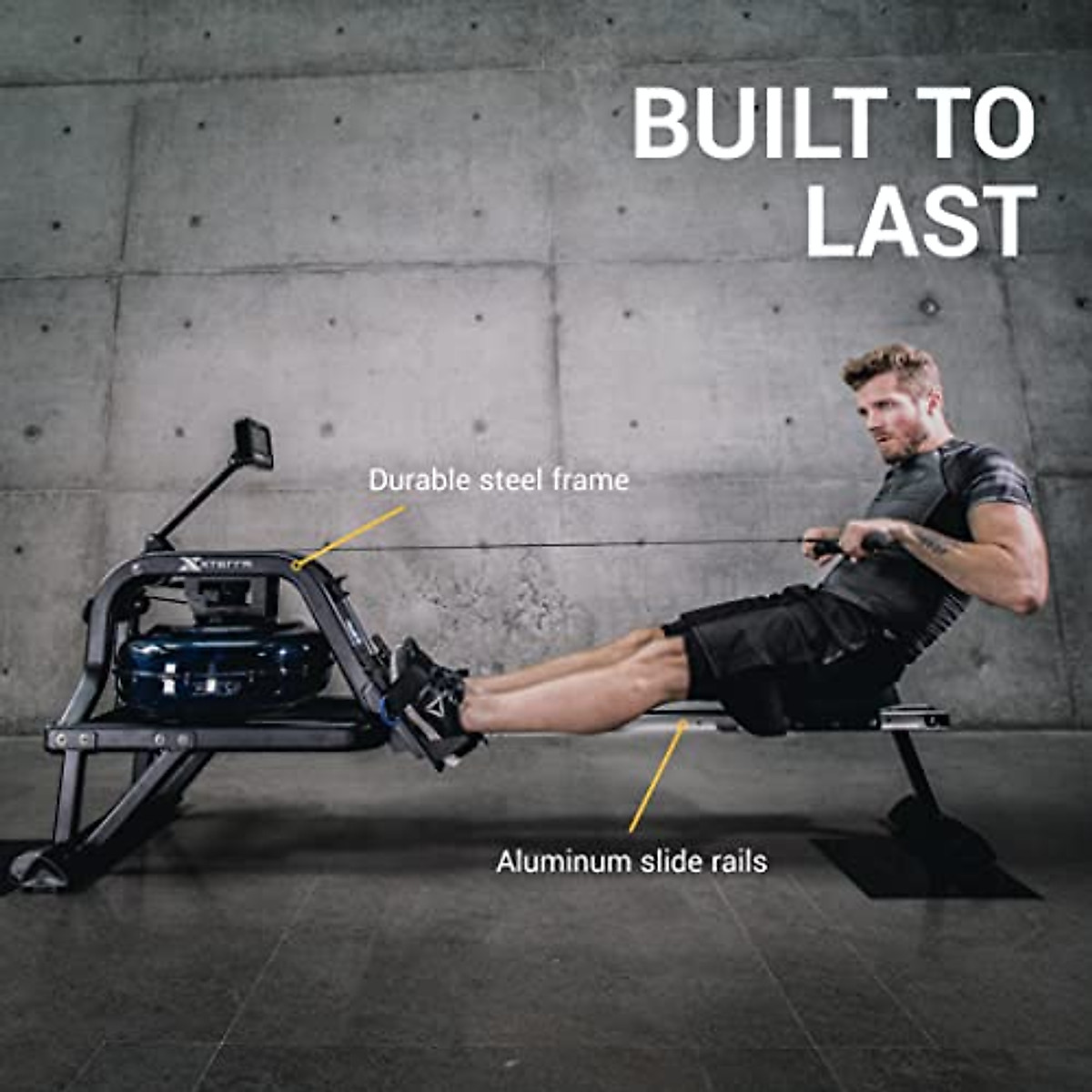 XTERRA Fitness ERG600W Water Rowing Machine, Full Body Workout, Durable, Standing, Cordless, Space-Saving Rower, Steel Frame, Contoured Seat and a Variety of Programs