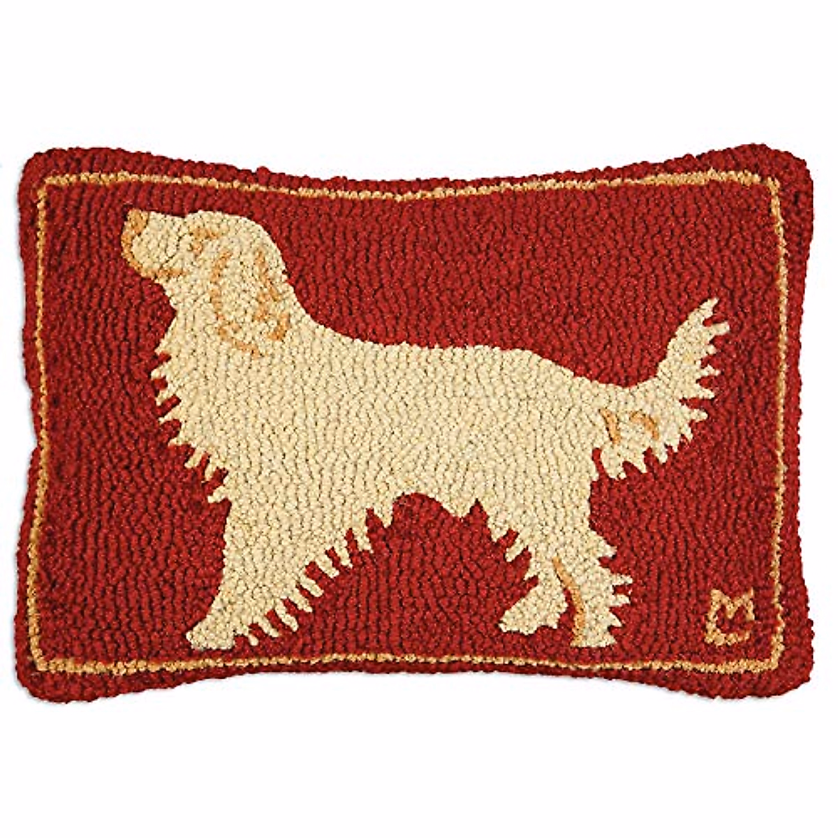 Chandler 4 Corners Artist-Designed Golden Retriever on Red Hand-Hooked Wool Decorative Throw Pillow (14” x 20”)