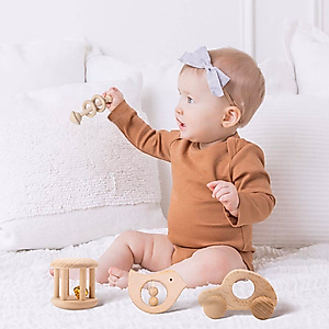 Wooden Baby Toys Wooden Rattle 4PC Handmade Natural Organic Preschool Baby Grasping Toy