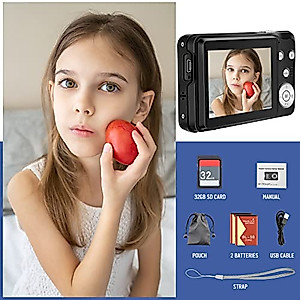 Digital Camera, Kids Camera for Teens Boys and Girls, 48MP 2.7K Digital Camera with 16X Digital Zoom, 32 GB SD Card and 2 Batteries Included (Blue)