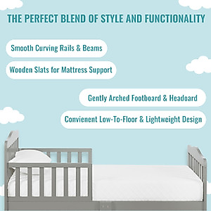 Dream On Me Classic Design Toddler Bed In Cool Grey, Greenguard Gold And JPMA Certified, Low To Floor Design, Two Side Safety rails, Non-Toxic Finishes, Wooden Nursery Furniture