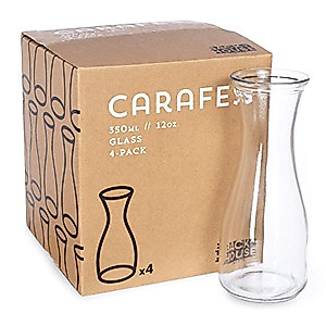 12 oz (350 ml) Glass Carafe Beverage Bottles, 4-pack - Water Pitchers, Wine Decanters, Mixed Drinks, Mimosas, Centerpieces, Arts & Crafts - Restaurant, Catering, Party, & Home Kitchen Supplies