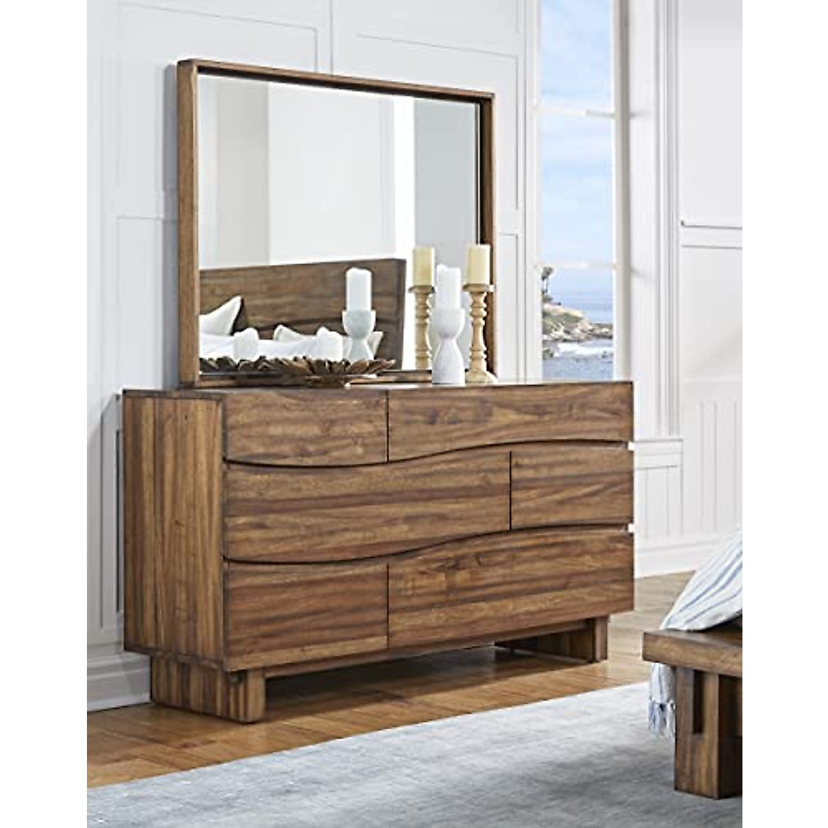 Modus Furniture Ocean Solid Wood 6-Drawer Dresser, Natural Sengon
