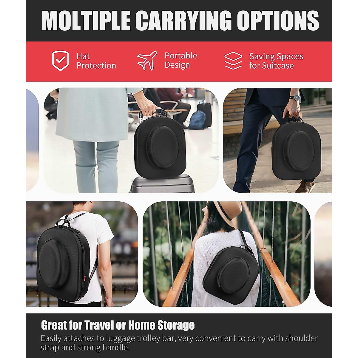 Livelab Hat Box for Travel - Crush Proof Cowboy Hat Holder Storage, Hard Travel Hat Carrier Case for Cowboy, Panama & Tweed Hats - Carrying Handle, Luggage Straps & Shoulder - Large