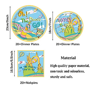 Generic 80PCS Oh The Places You'll Go Party Decorations Dr Seuss Party Decorations Oh The Places You'll Go Party Plates Napkins Forks Tableware Set for Kids Graduation Party