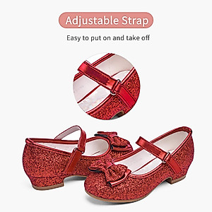 Stelle Girls Dress Shoes Glitter Princess Shoe Flower Mary Jane Low Heels Party Wedding Prom Footwear for Toddler Kids(T08-Red, 7MT)