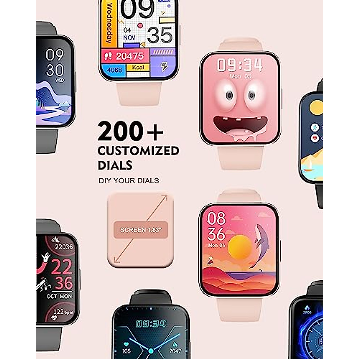 Smart Watch for Women Men with Bluetooth 5.0 Call SOS,14-Day Battery Life,1.83" Fitness Tracker Watch with [24H Heart Rate SpO2 Sleep Monitor],5ATM Watreproof Calculator Music Speaker for Android&iOS