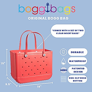 BOGG BAG Original X Large Waterproof Washable Tip Proof Durable Lightweight Cute Open Tote Bag for the Beach Boat Pool Sports 19x15x9.5 - Durable Rubber Bags For Women - Patented Design