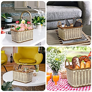 Cabilock Divided Storage Basket, Woven Cutlery Storage Caddy with Handles, 4 Compartments Utensil Tableware Basket for Serving Fork, Knife, Spoon