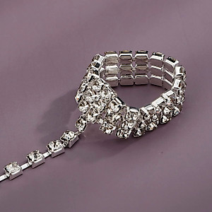 Xerling Full Rhinestones Finger Ring Bracelet for Women Layered Tennis Hand Chain Hand Harness Bracelets Jewelry for Brides Crystals Bracelets