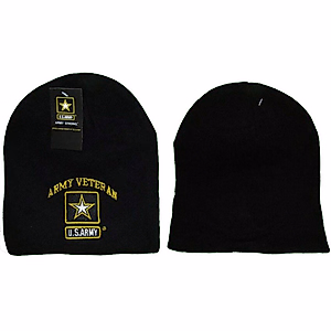 8" Black Army Veteran Embroidered Winter Beanie Skull Cap Toboggan Hat