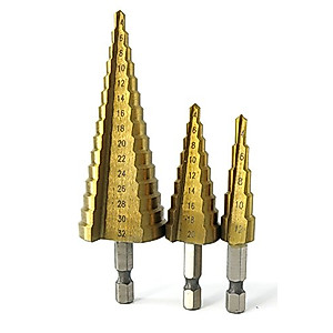 3pcs 4-12/20/32mm Step Drill Bits High Speed Steel Cone Titanium Coated Tool Sets Hole Metal Cutter