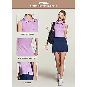 TSLA Women's Sleeveless Golf Polo Shirts, UPF Summer Sports Athletic Tank Tops, Dry Fit Moisture Wicking Workout Shirt, Stretch Polo Heather Lilac, Medium
