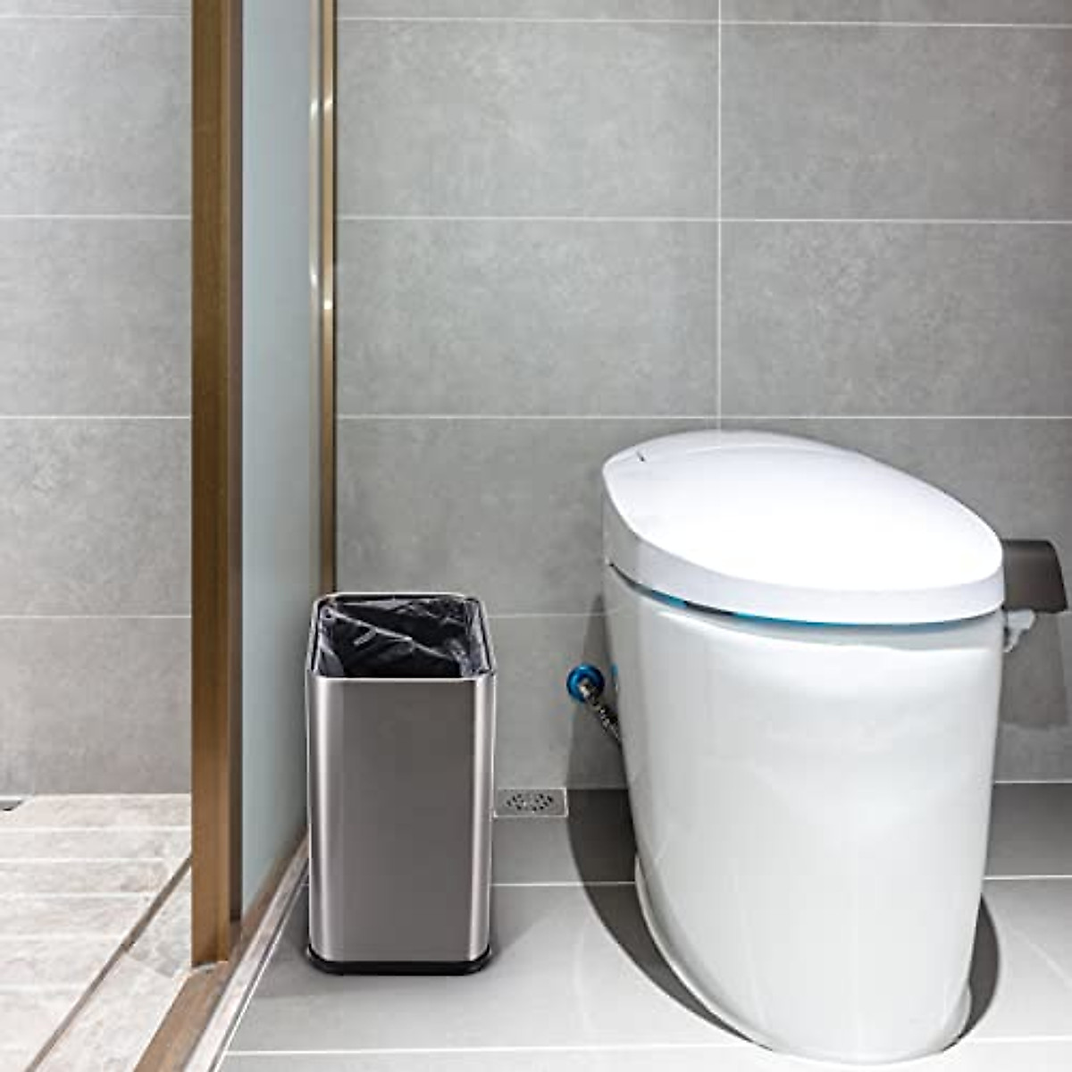 Coloch 10L Rectangle Metal Trash Can, 2.6 Gallon Stainless Steel Wastebasket Slim Size Garbage Bin Silver Invisi-Overlap Open Top Rubbish Bin for Bathroom, Kitchen, Home, Hotel, Office, School