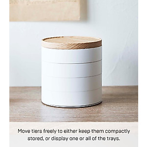 Yamazaki Home Tosca Sectioned Jewelry Organizer Nail Art Supplies Earring Accessories Storage Holder Rotating Display with Removable Trays - Sectioned - Plastic + Wood