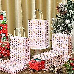 Kolldenn 16 Pcs Christmas Nutcracker Gift Bags with Handle Pink Christmas Nutcracker Candy Cane Party Favor Christmas Goodie Candy Treat Wrapping Bag for Holiday Birthday Party 5.9 x 8.3 x 3.1 Inch