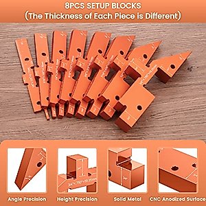 Neitra Router Table Setup Blocks Woodworking - 8pcs Aluminum Alloy Precision Setup Bars for Routers Tables Saw Accessory, Measuring Height Depth Angle Gauge with Storage Case (Each in Varies Thick)