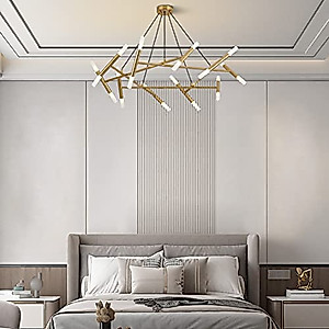 BOKT Mid Century Modern 20-Light Polygonal Chandelier Light Fixture for Kitchen Living Room Foyer Dining Room Ceiling Lamp Includ G4 Warm White Bulbs (Bronze)