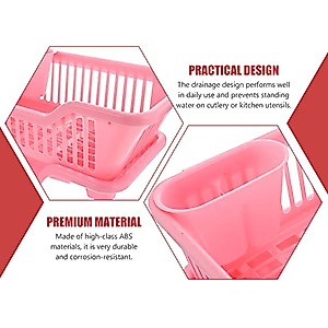 Zerodeko Kitchen Dish Drying Rack with Cutlery Holder Drainboard and Water Spout Plastic Dish Drainer Dinnerware Basket for Kitchen Counter Cabinet Pink