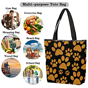 Mularoka Dog Paw Tote Bag for Women Aesthetic Cute Canvas Tote Bags Cute Paw Shopping Grocery Reusable Bags with Zipper and Inner Pockets