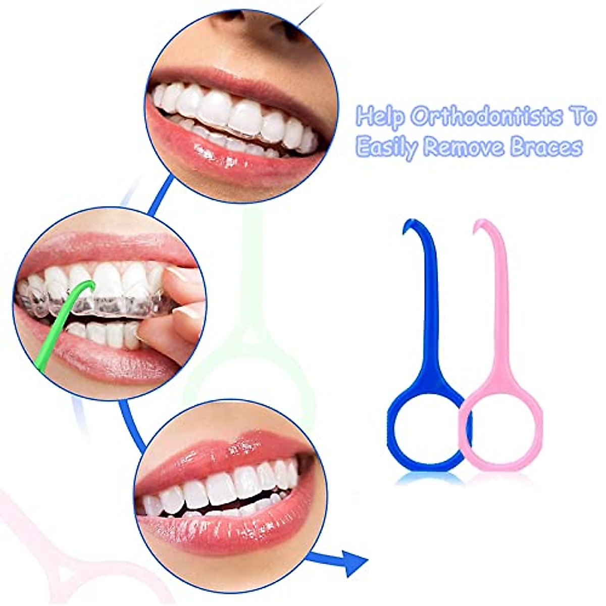 Clear Aligner Removal Tool, 50 Pieces Invisible Removable Braces Extractor Retainer Remover Personal Orthodontic Supplies Braces hook Stealth Hook (Pink, Blue, Purple, Green)