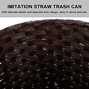 HEMOTON Small Garbage can Wicker Trash Can Woven Basket Wastebasket Wicker Laundry Hamper Storage Organizing Bin Garbage Container for Bathrooms, Bedroom, Kitchens, Offices, Craft, Laundry Blanket Basket