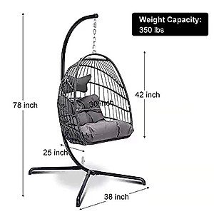 OUTPLATIO Egg Chair Outdoor Indoor with Cushion Swing Chairs for Outside Bedroom Patio Porch Garden Rattan Wicker Hanging Egg Chair Basket Chair 350 lbs Capacity (Dark Grey)