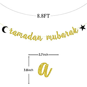 Ramadan Mubarak Banner Eid Mubarak Banner Gold GlitterEid Mubarak Decorations | Eid Mubarak Party Decorations Supplies Eid Mubarak Party Decorations（Coffee Gold and Black）