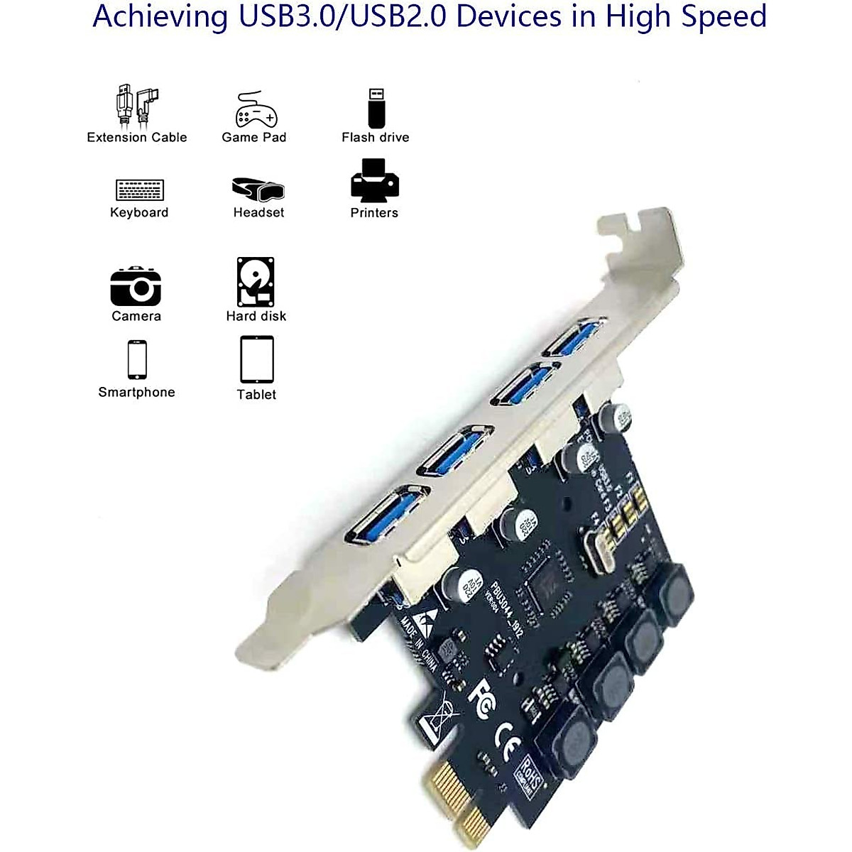 4 Ports PCIE USB 3.0 Card Super Speed 5Gbps PCI Express (PCIe) Expansion Card for Windows 11/10/8.1/8/7/Vista/XP/Server