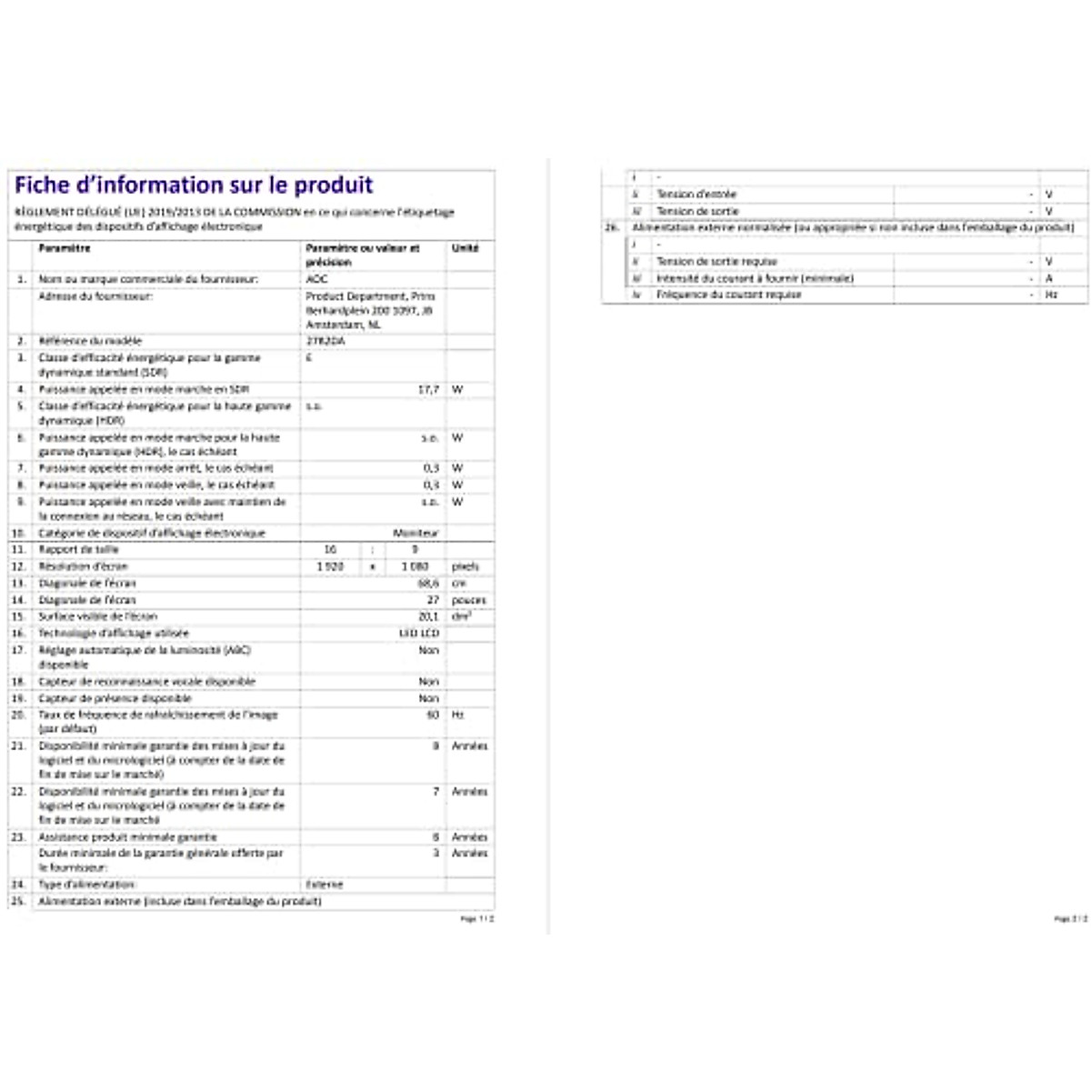 AOC 27B2DA 27 inch IPS Monitor - Full HD 1080p, 4ms Response, Built In Speakers, HDMI, DVI