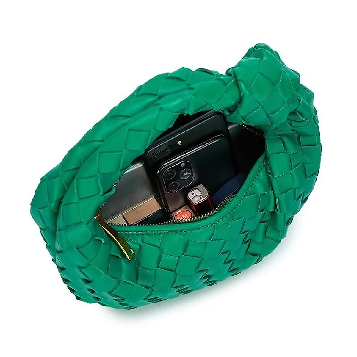 BEAON Knoted Woven Handbag for Women Leather Shoulder Bag Designer Ladies Handmade Tote Hobo Bucket Purse Clutch Green